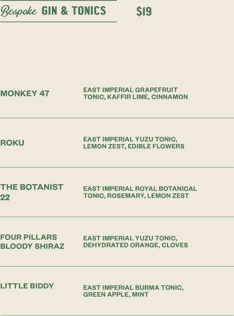 Reign & Pour Restaurant and Bar Auckland - Drinks Menu