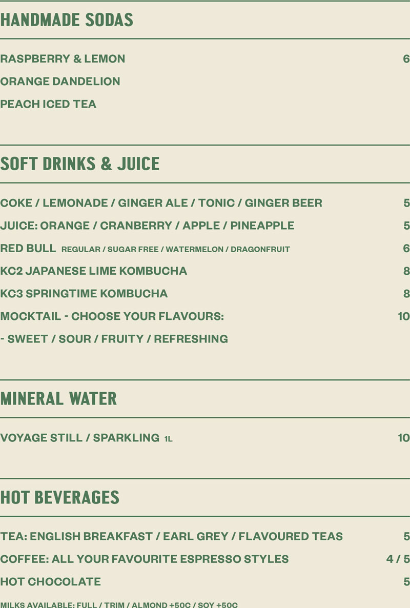 Reign & Pour Restaurant and Bar Auckland - Drinks Menu