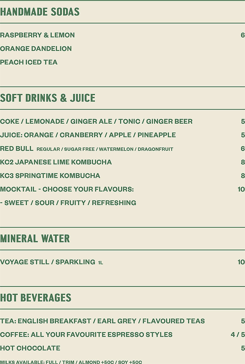 Reign & Pour Restaurant and Bar Auckland - Drinks Menu