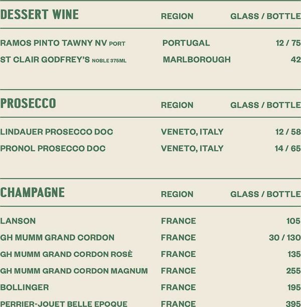 Reign & Pour Restaurant and Bar Auckland - Drinks Menu