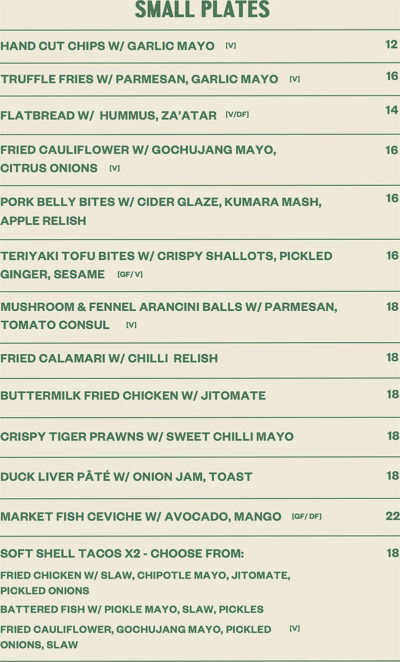 Reign & Pour Restaurant and Bar Auckland - Dinner Menu