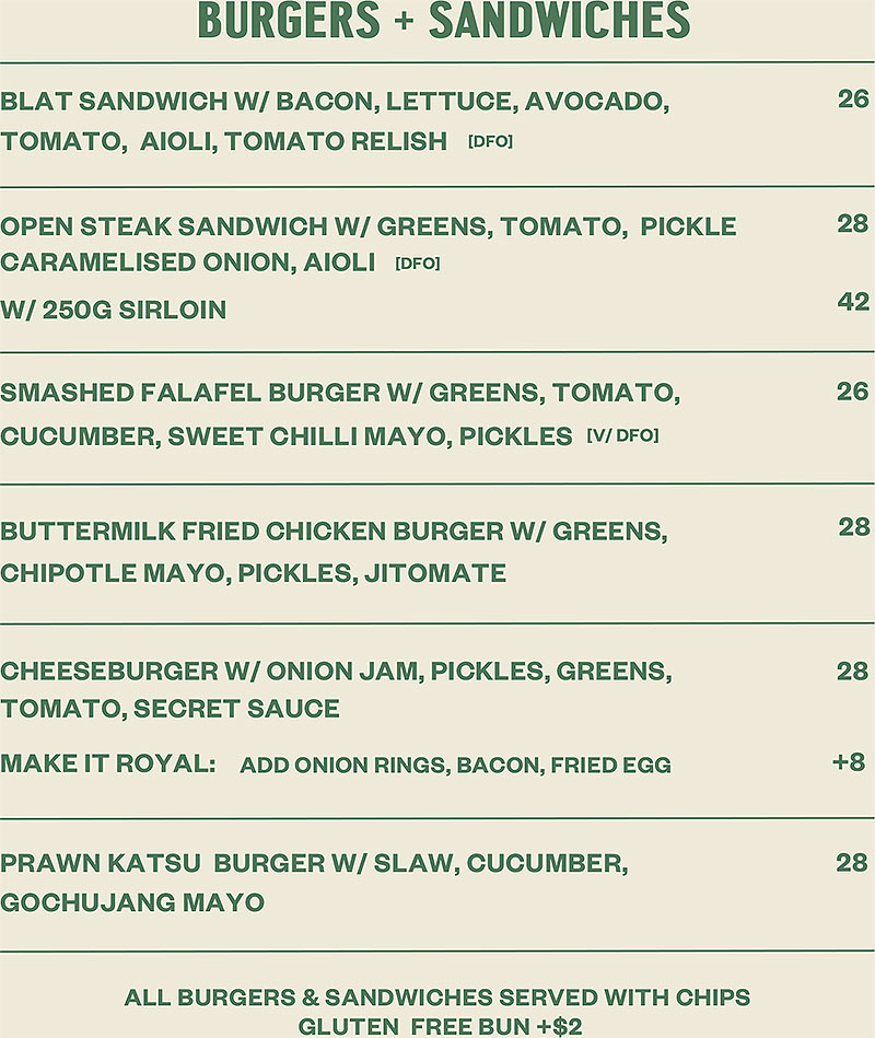 Reign & Pour Restaurant and Bar Auckland - Dinner Menu