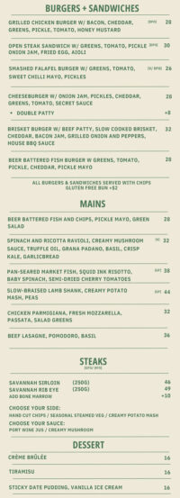 Reign & Pour Restaurant and Bar Auckland - Dinner Menu